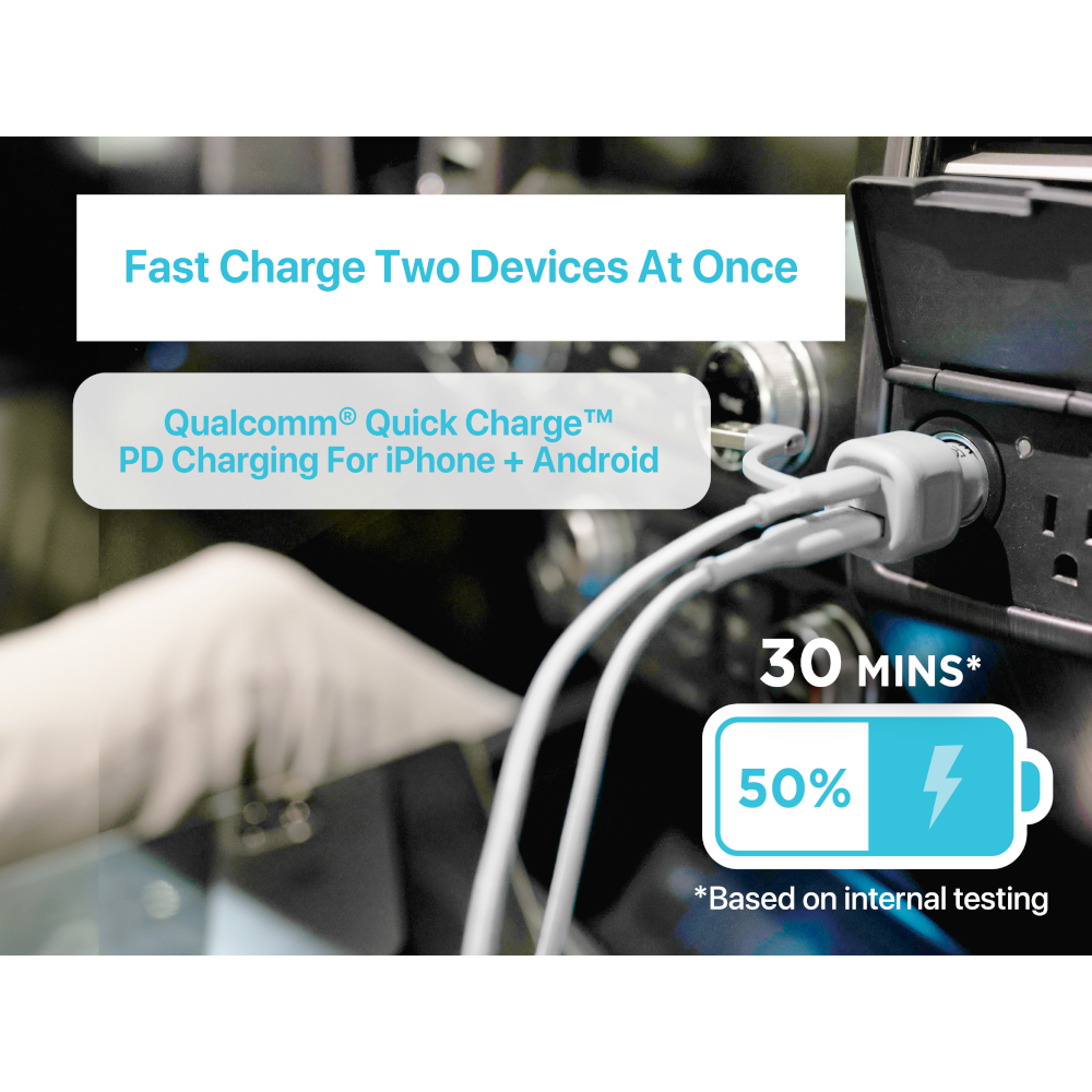 E-Filliate Brands|2-Port PD Car Charger 38W, WHITE